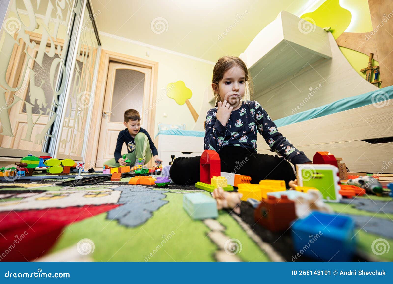 Child Leisure Activity, Creative Game. Kids Play at Home with Toy Train ...