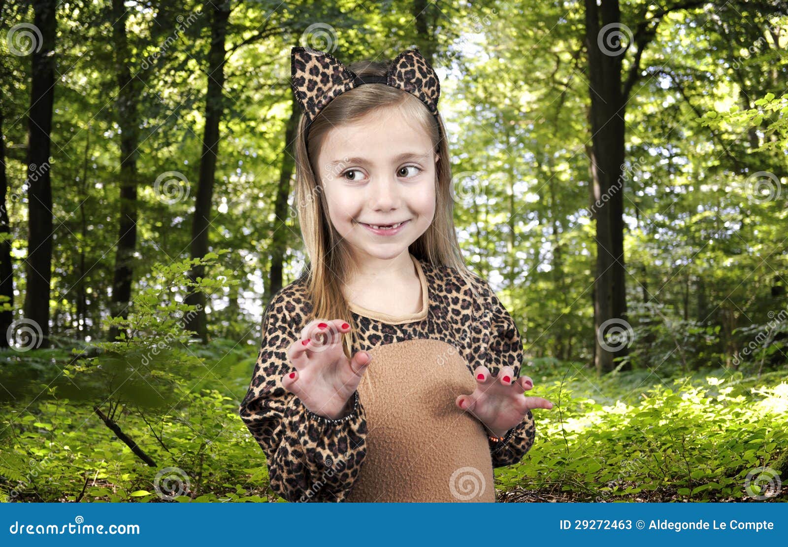 Child in Leopard Costume in the Wood Stock Image - Image of smile ...