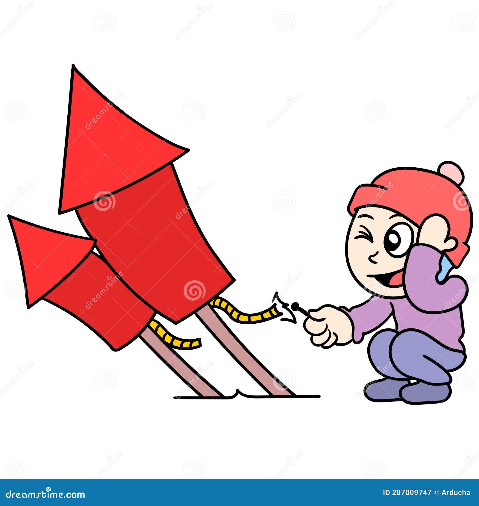 A Child is Lighting a Firework Rocket Stock Vector - Illustration of ...