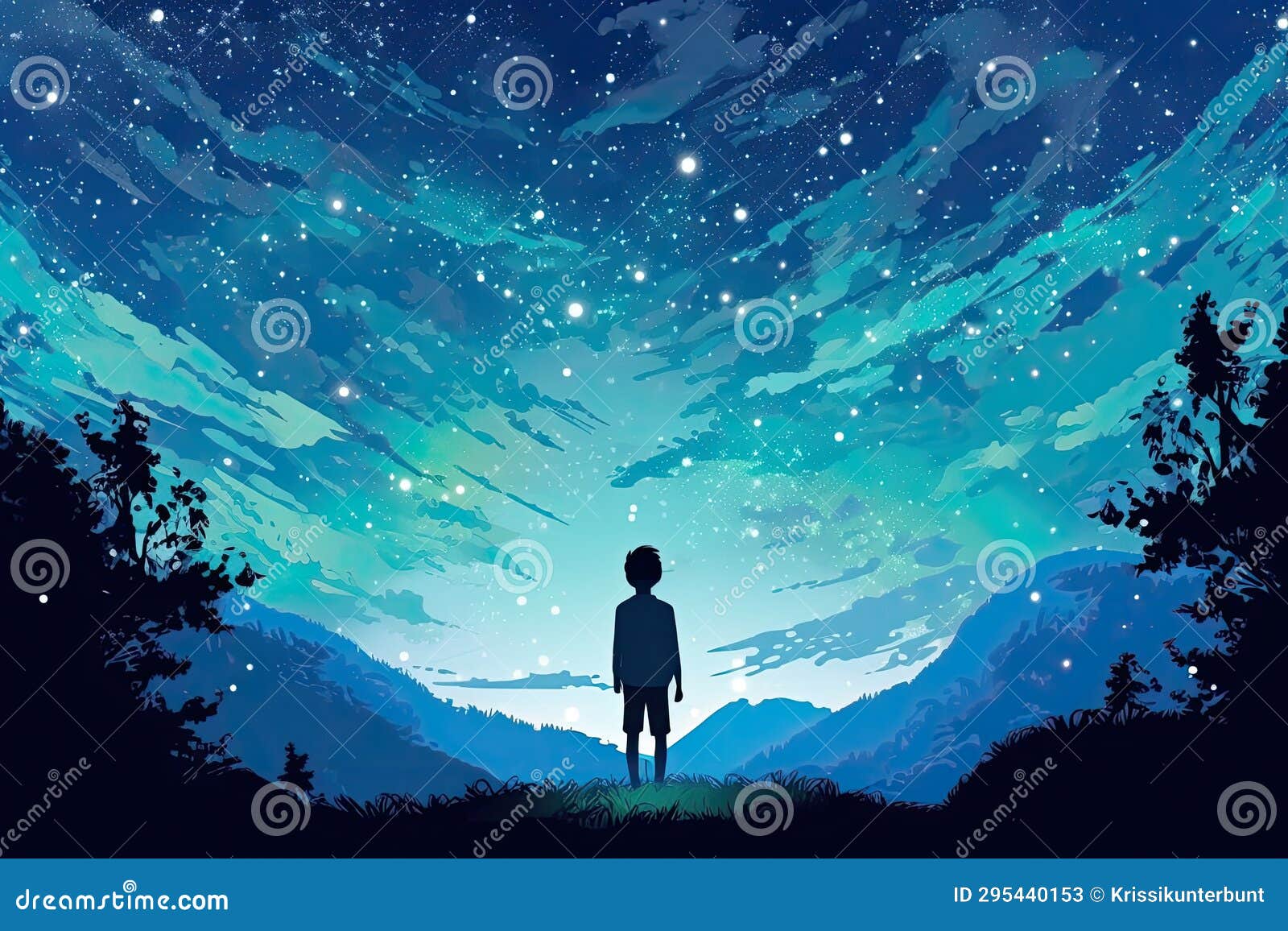 Child Look in Starry Sky Galaxy AI Generated Stock Image - Image of ...