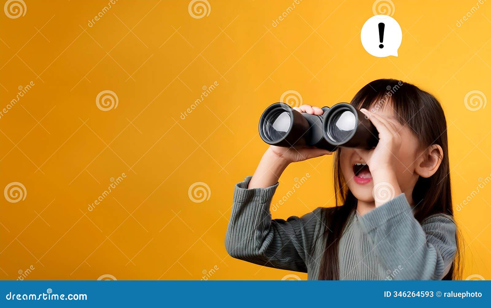 A Child is Looking through Binoculars and There is an Exclamation Mark ...