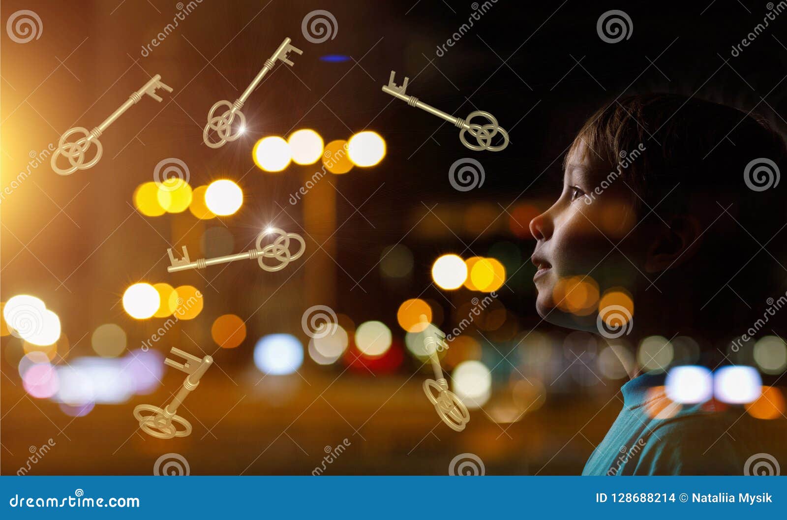 A Child is Looking at the Flying Keys . Stock Photo - Image of finding ...
