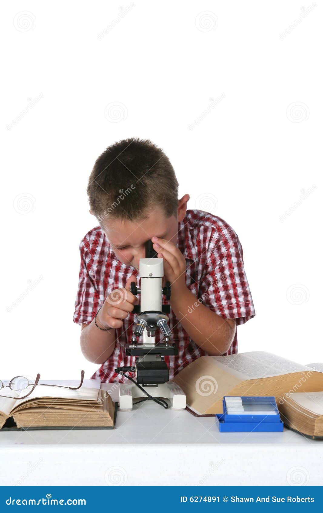 Child Looking through His Microscope Stock Image - Image of microscope ...