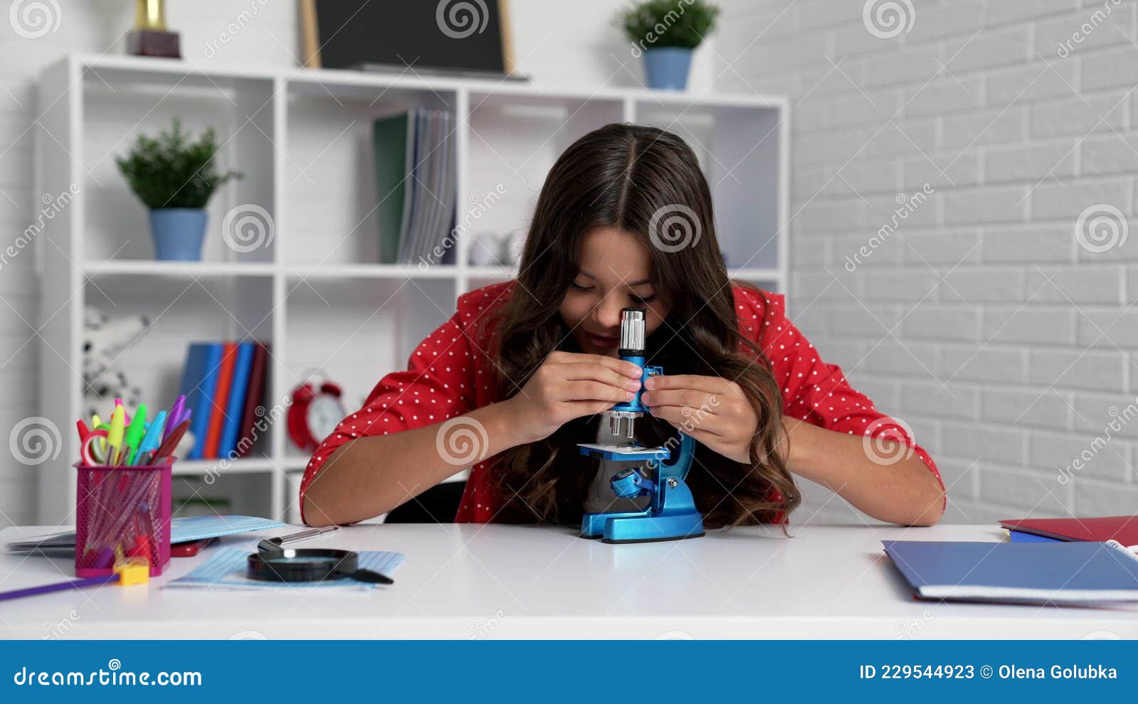 Child Looking through the Microscope at School, Biology Stock Video ...