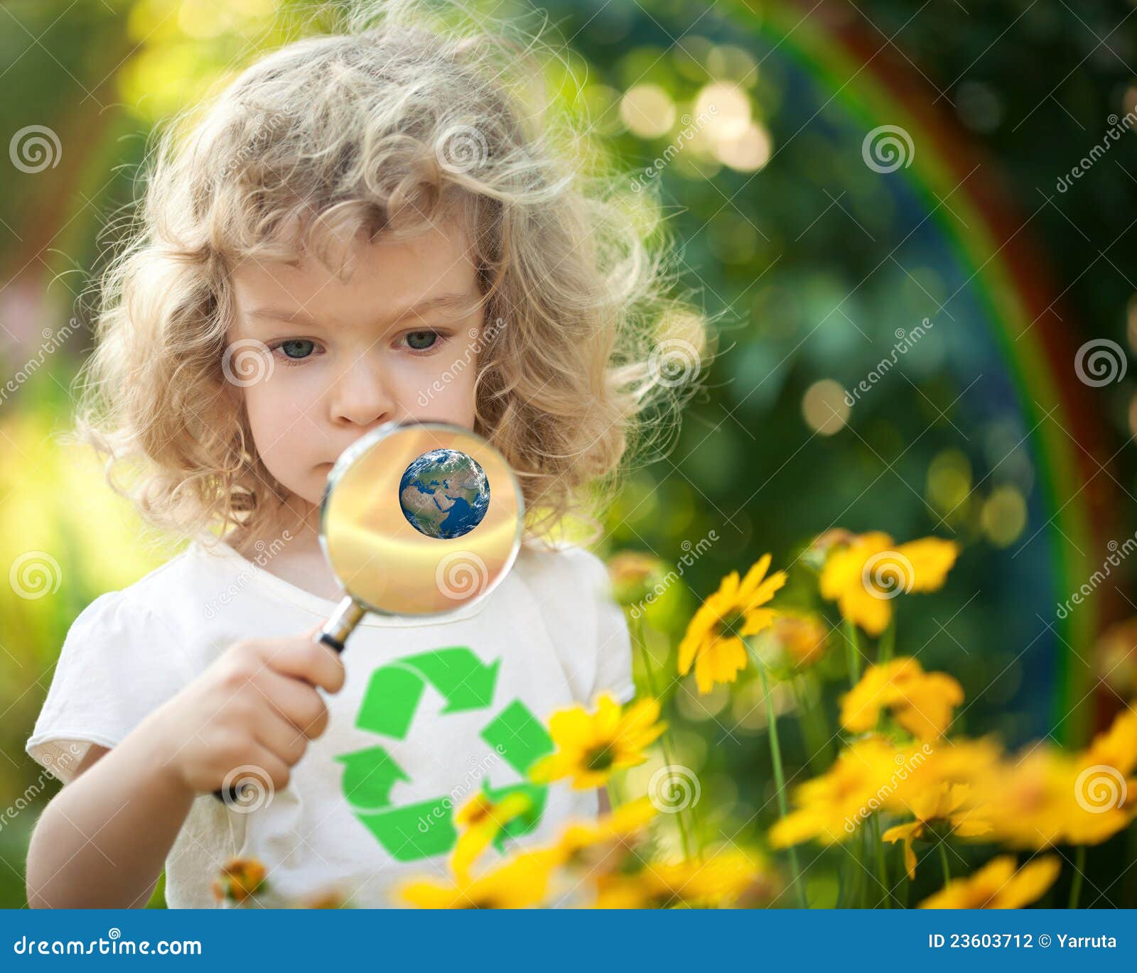 Child Looking at Spring Flowers Stock Illustration - Illustration of ...