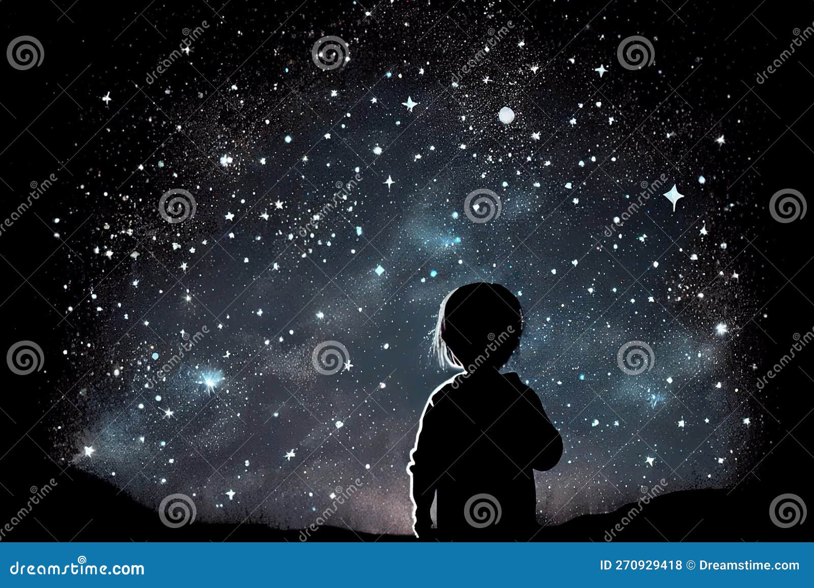 Child Looking at the Stars,Generative AI. Stock Illustration ...