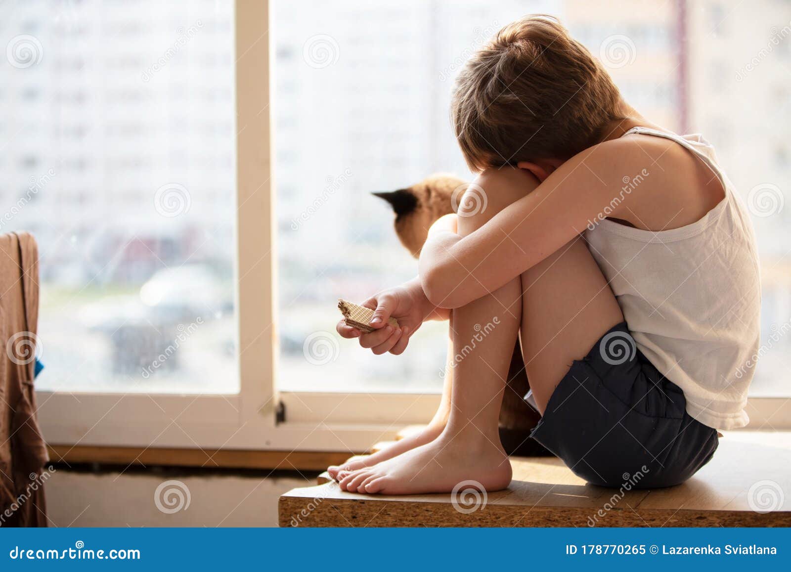 Quarantined Self-isolation Boy Stock Image - Image of glass ...