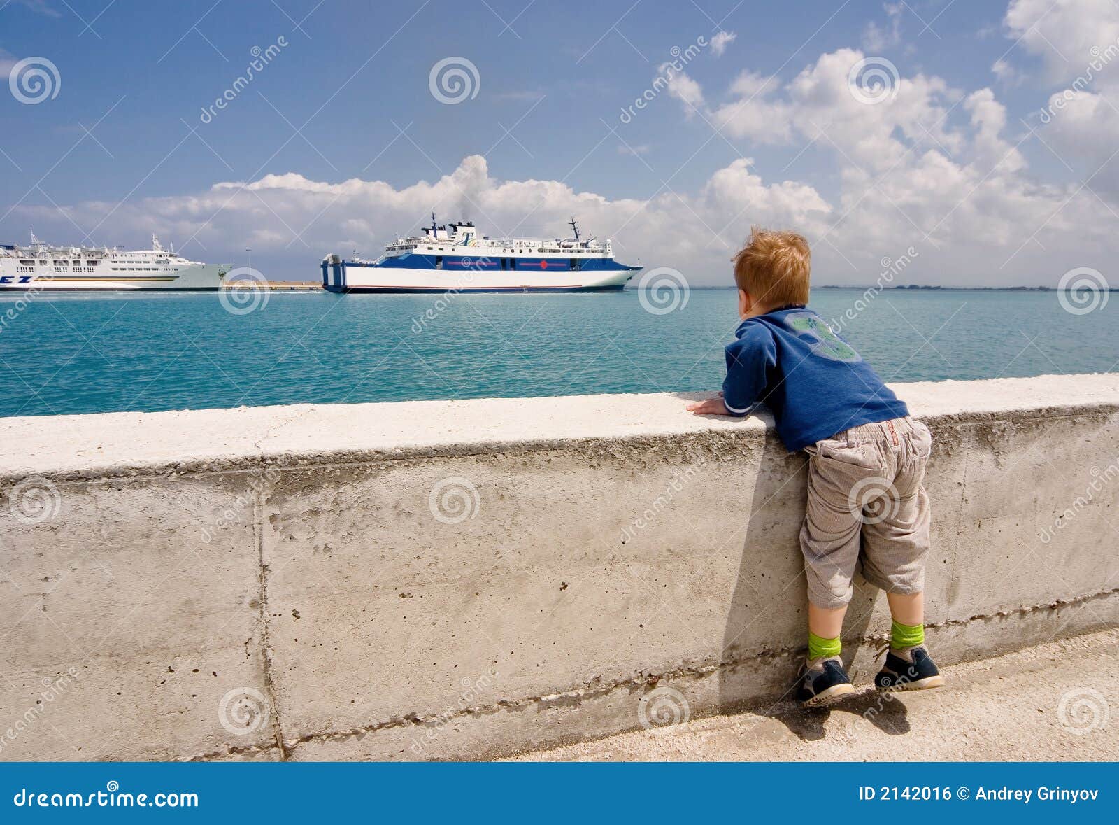 Child looks on the ship stock photo. Image of port, sailor - 2142016