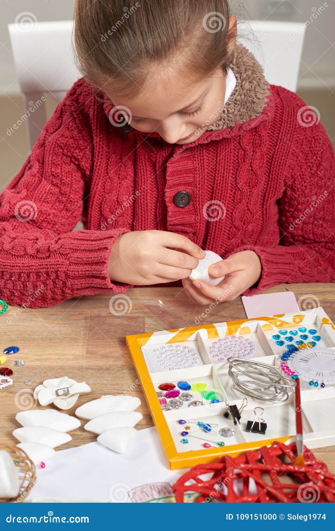 Child Make Crafts and Toys, Handmade Concept. Artwork Workplace with ...