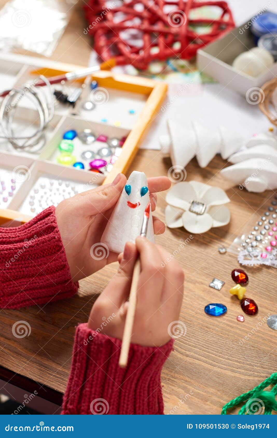 Child Make Crafts and Toys, Handmade Concept. Artwork Workplace with ...