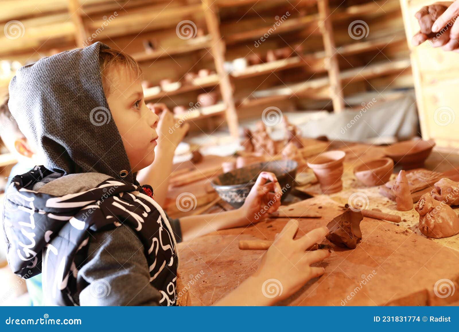 Child Making Clay Crafts at Table Stock Photo - Image of potter, hand ...