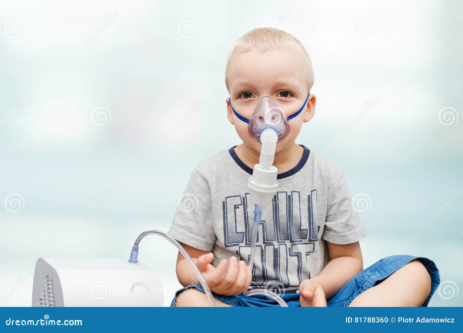 Child Making Inhalation with Mask on His Face. Stock Photo - Image of ...