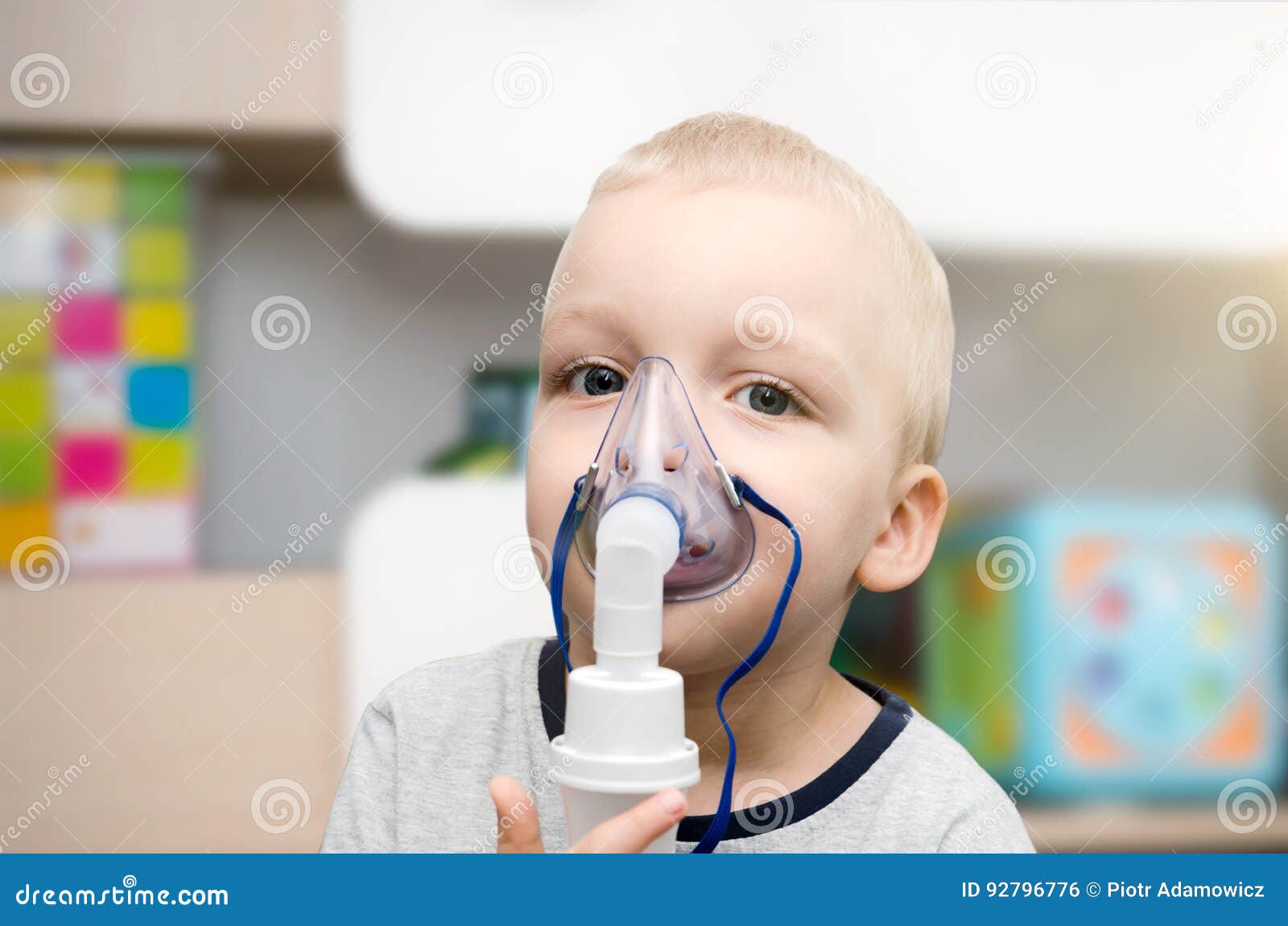 Child Making Inhalation with Mask on His Face. Stock Photo - Image of ...