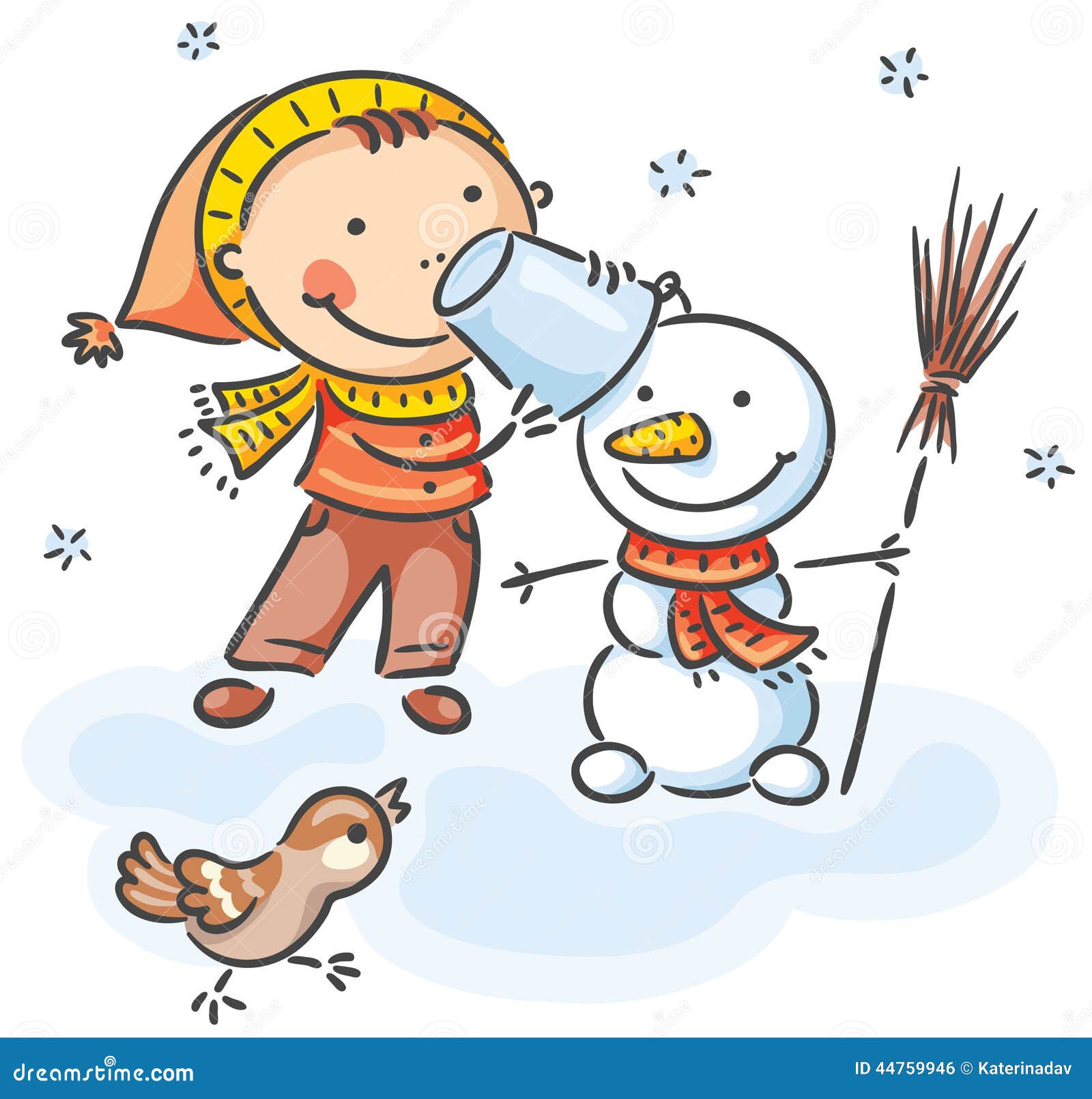 Child making snowman stock vector. Illustration of warm - 44759946