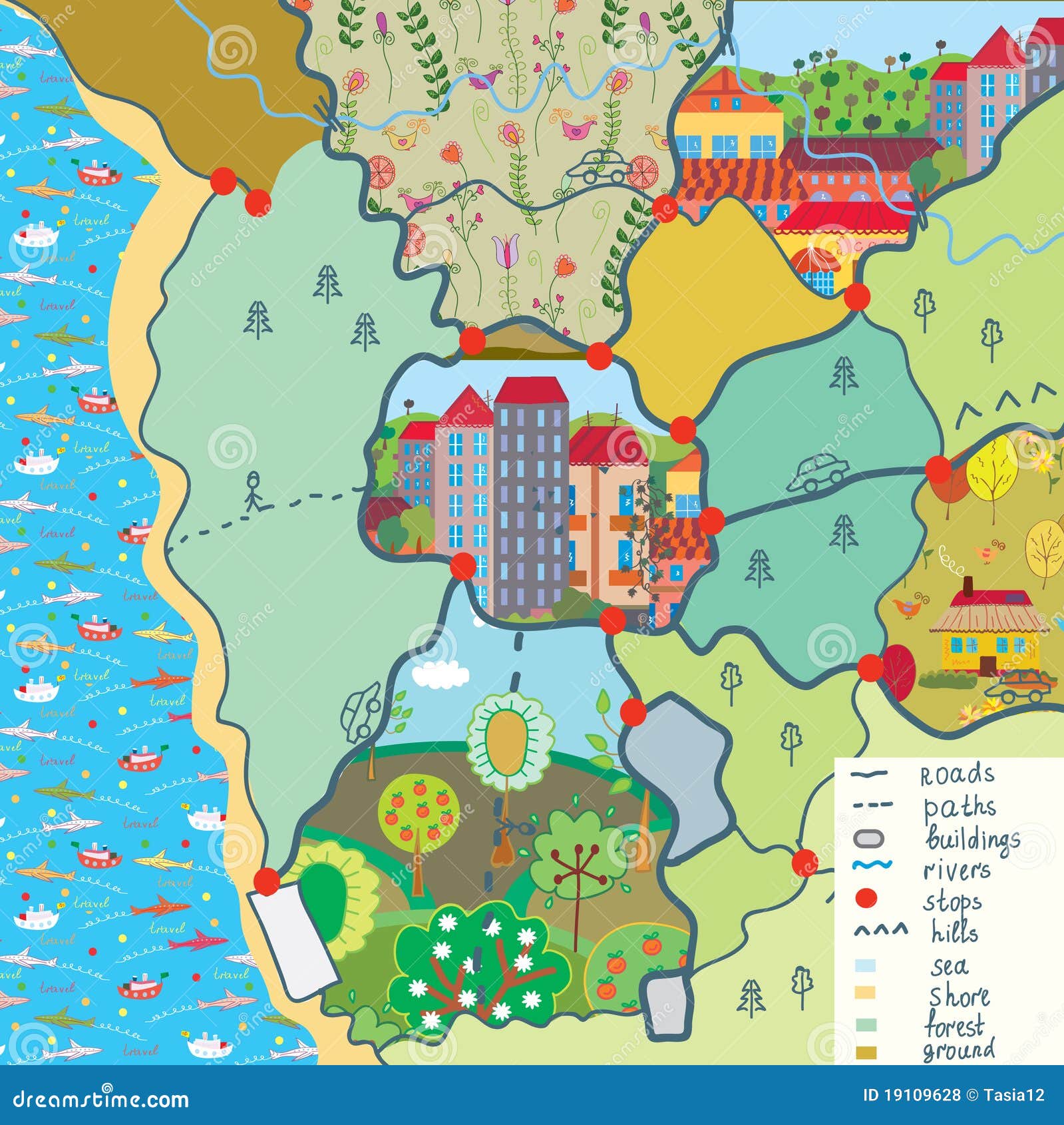 Child Map with Funny Patterns Stock Vector - Illustration of ocean ...