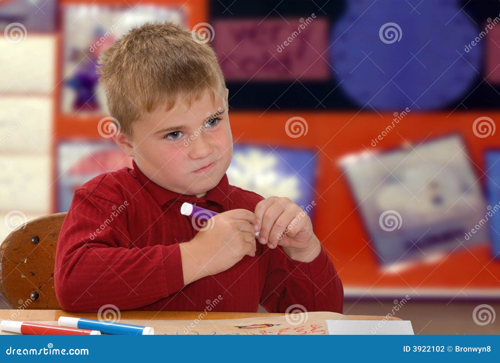 Child with markers stock photo. Image of thinking, creative - 3922102