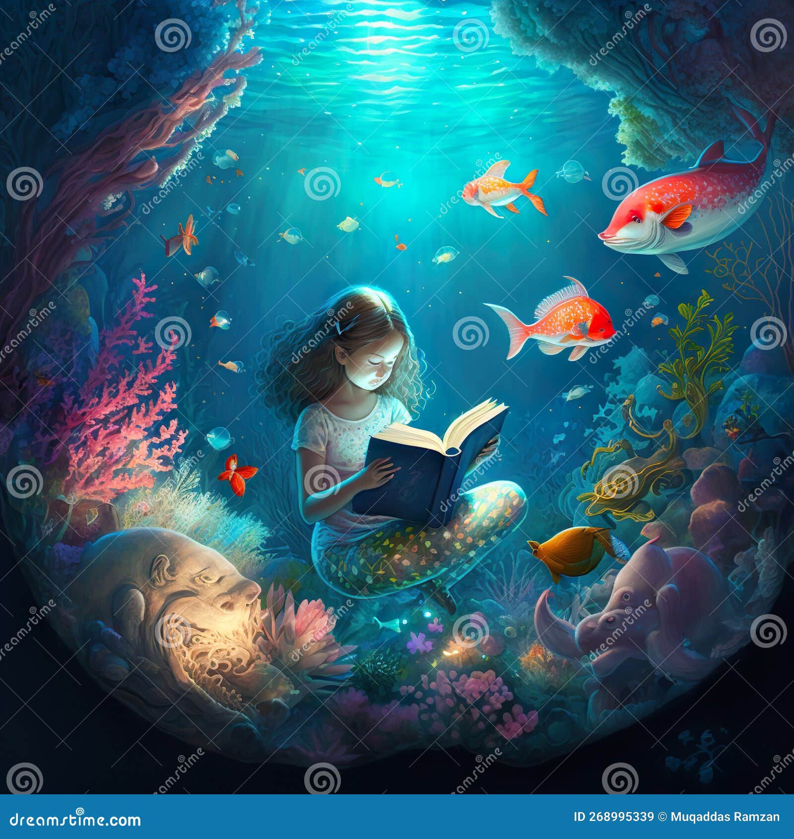 Mermaid Reading A Book Isolated Coloring Page Cartoon Vector ...