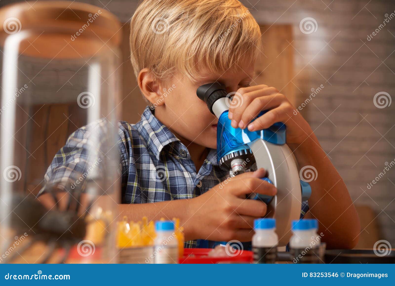 Child with microscope stock photo. Image of microscope - 83253546