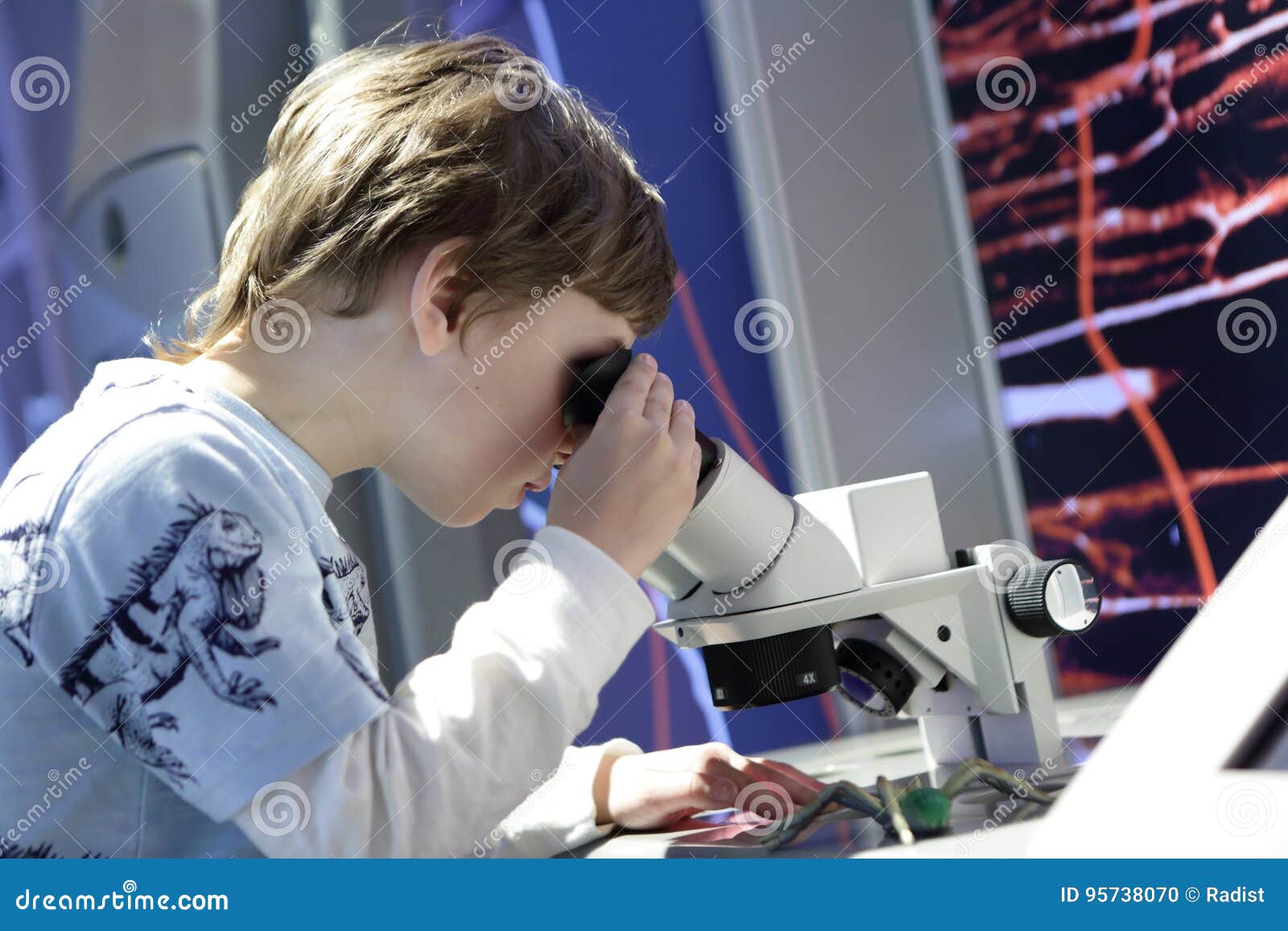 Child with microscope stock photo. Image of device, magnifier - 95738070