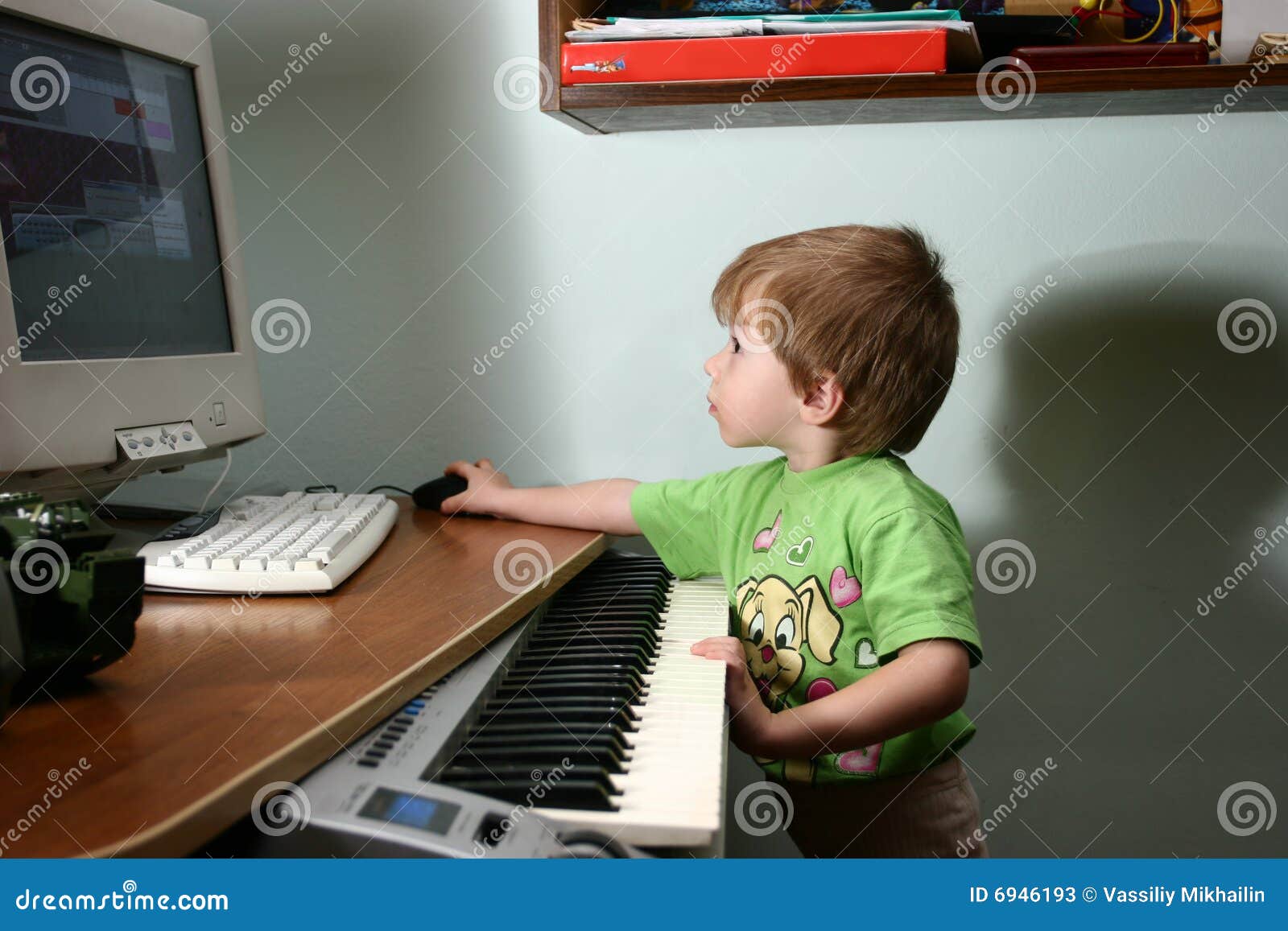 Child and MIDI Keyboard stock image. Image of learning - 6946193