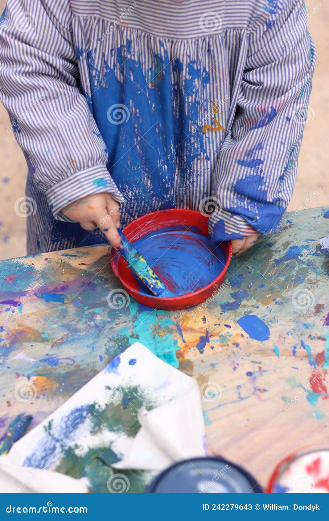 Child Mixing Paint in a Bowl at School Stock Image - Image of beautiful ...