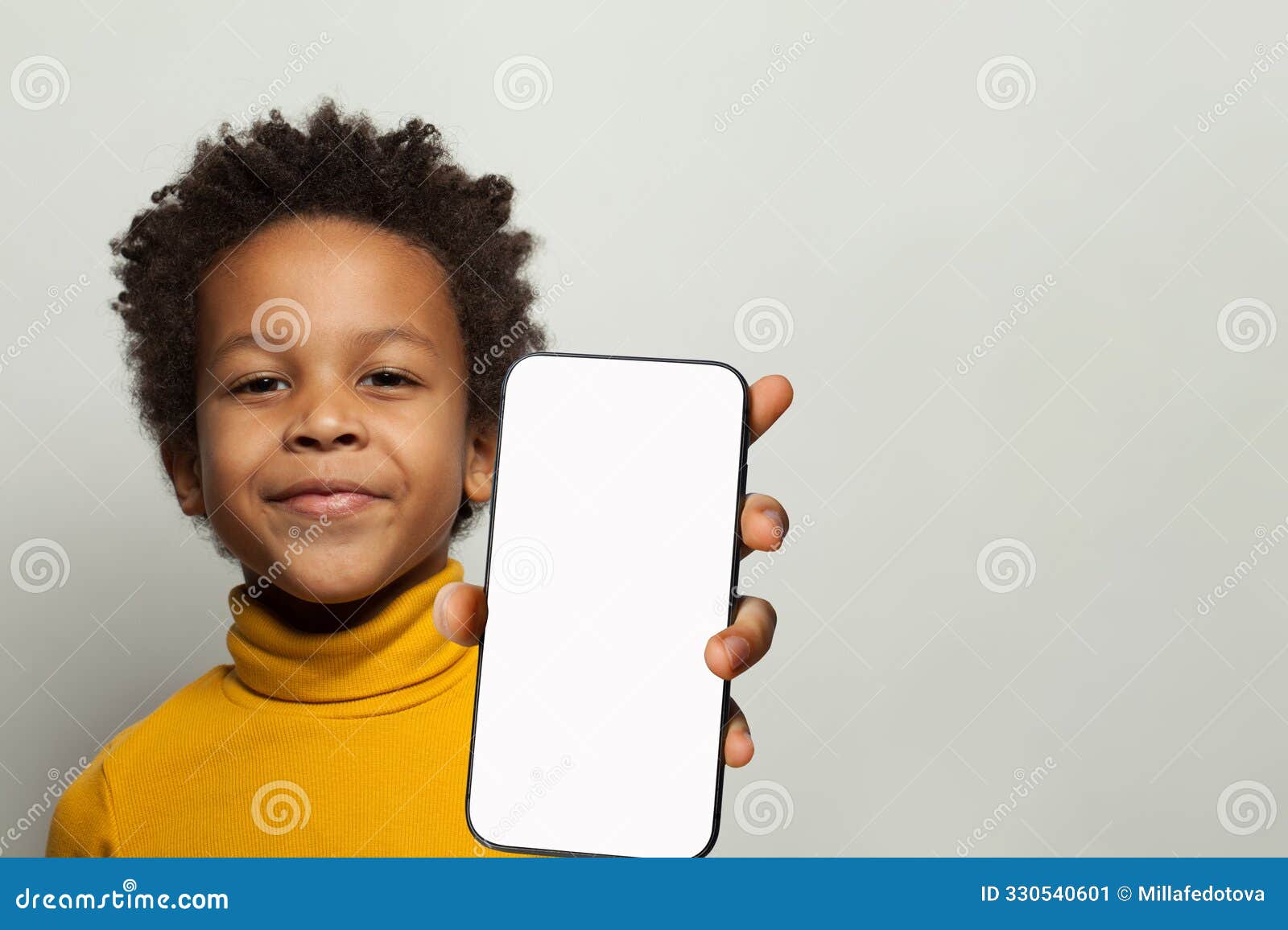 Child with Mobile Phone. Kid Holding Cell Phone in His Hand Presenting ...