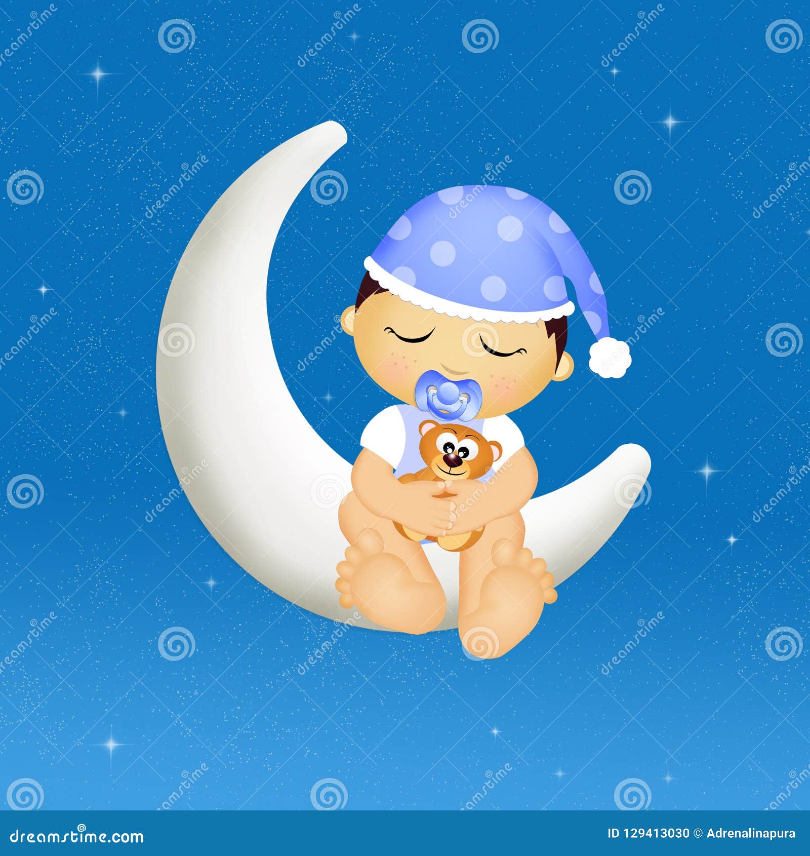 Child on the moon stock illustration. Illustration of cute - 129413030