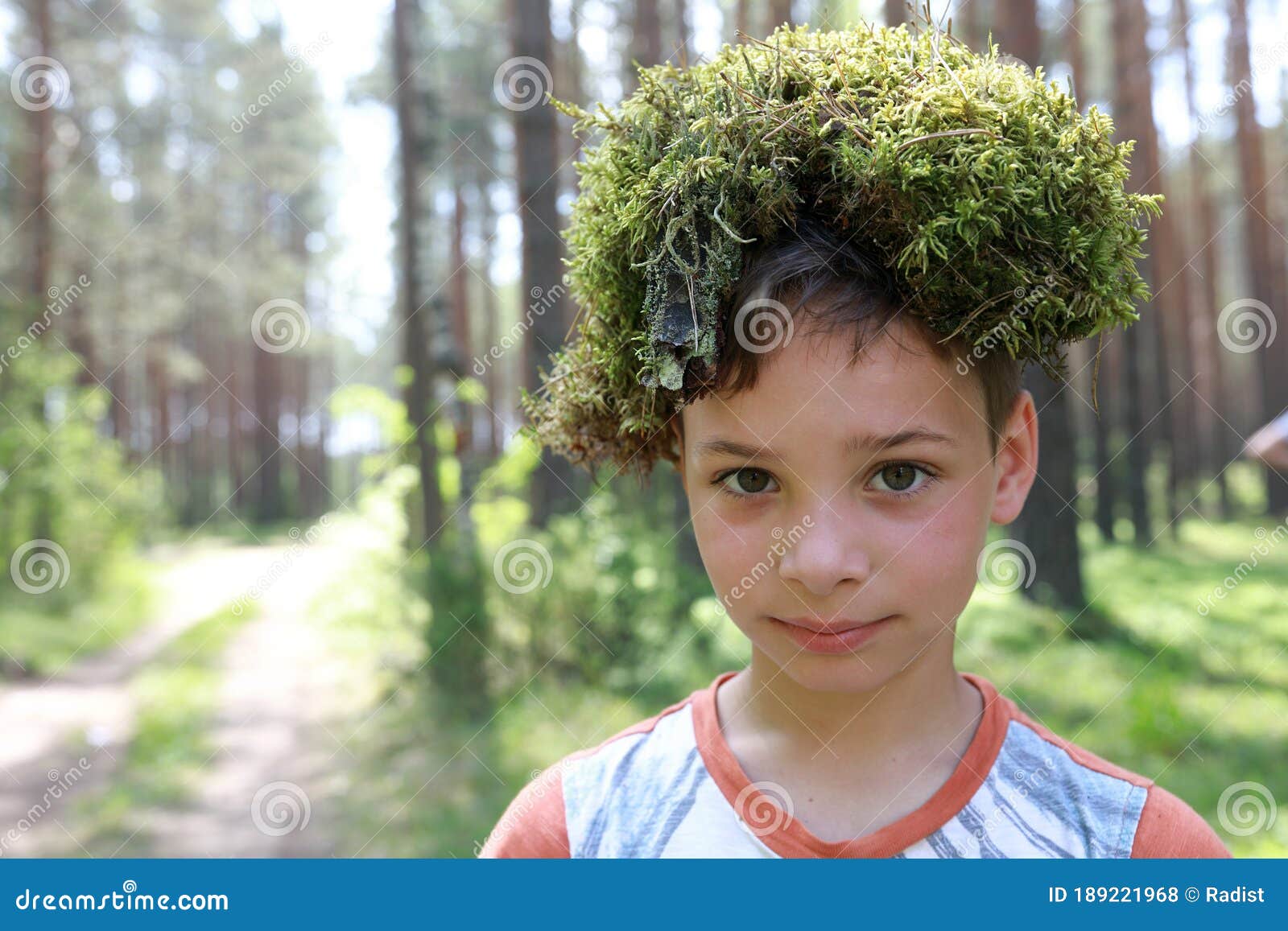 Child with Moss on His Head Stock Photo - Image of lifestyle ...