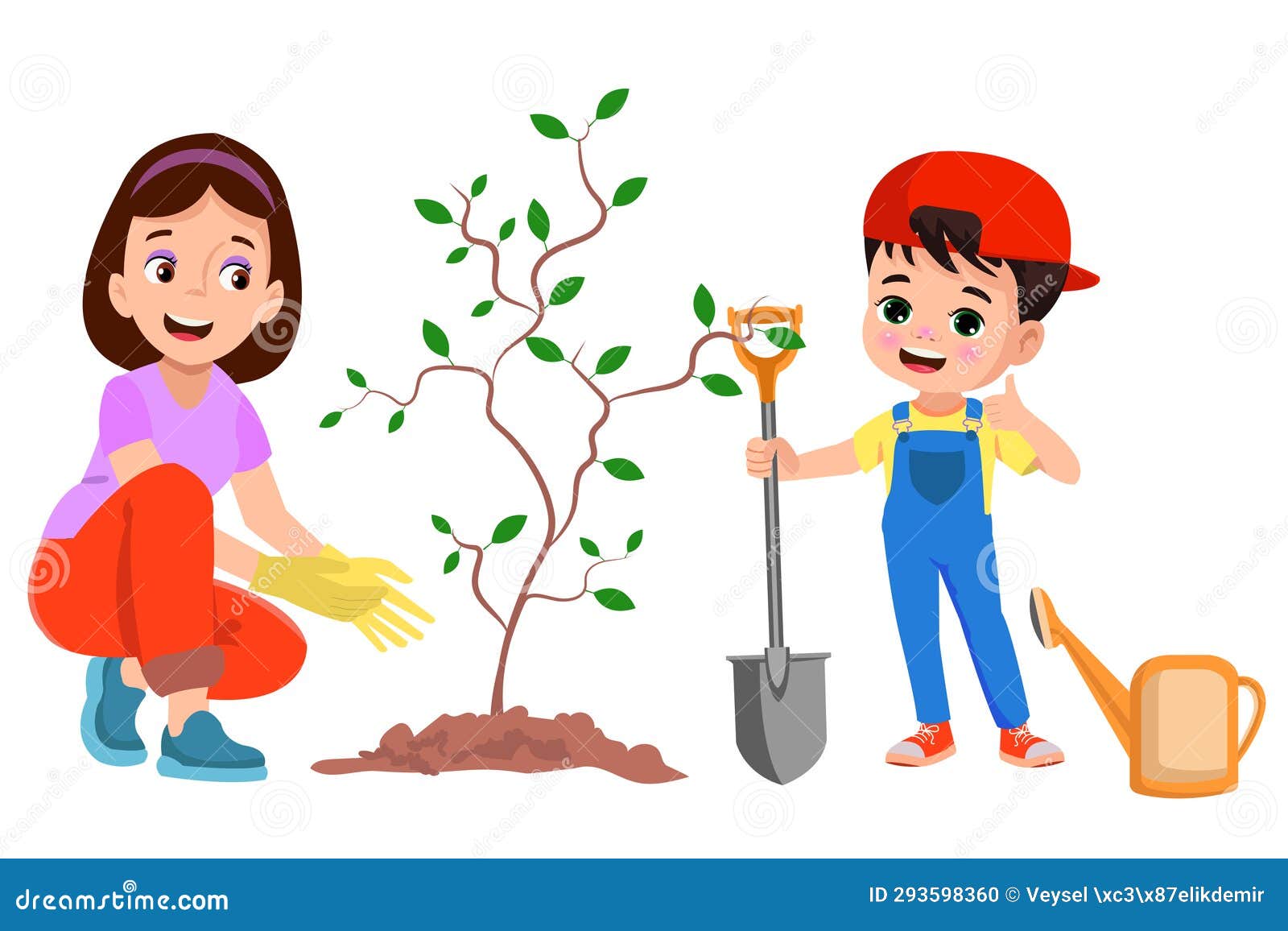 Child and Mother Planting a Sapling Stock Vector - Illustration of ...