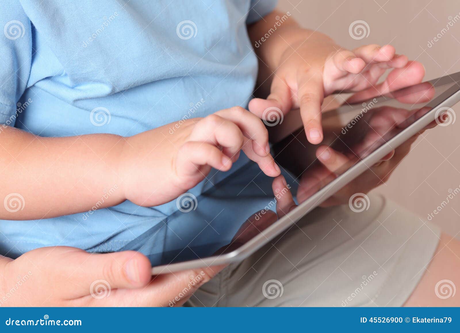 Child and Mother Using a Digital Tablet Stock Photo - Image of ...