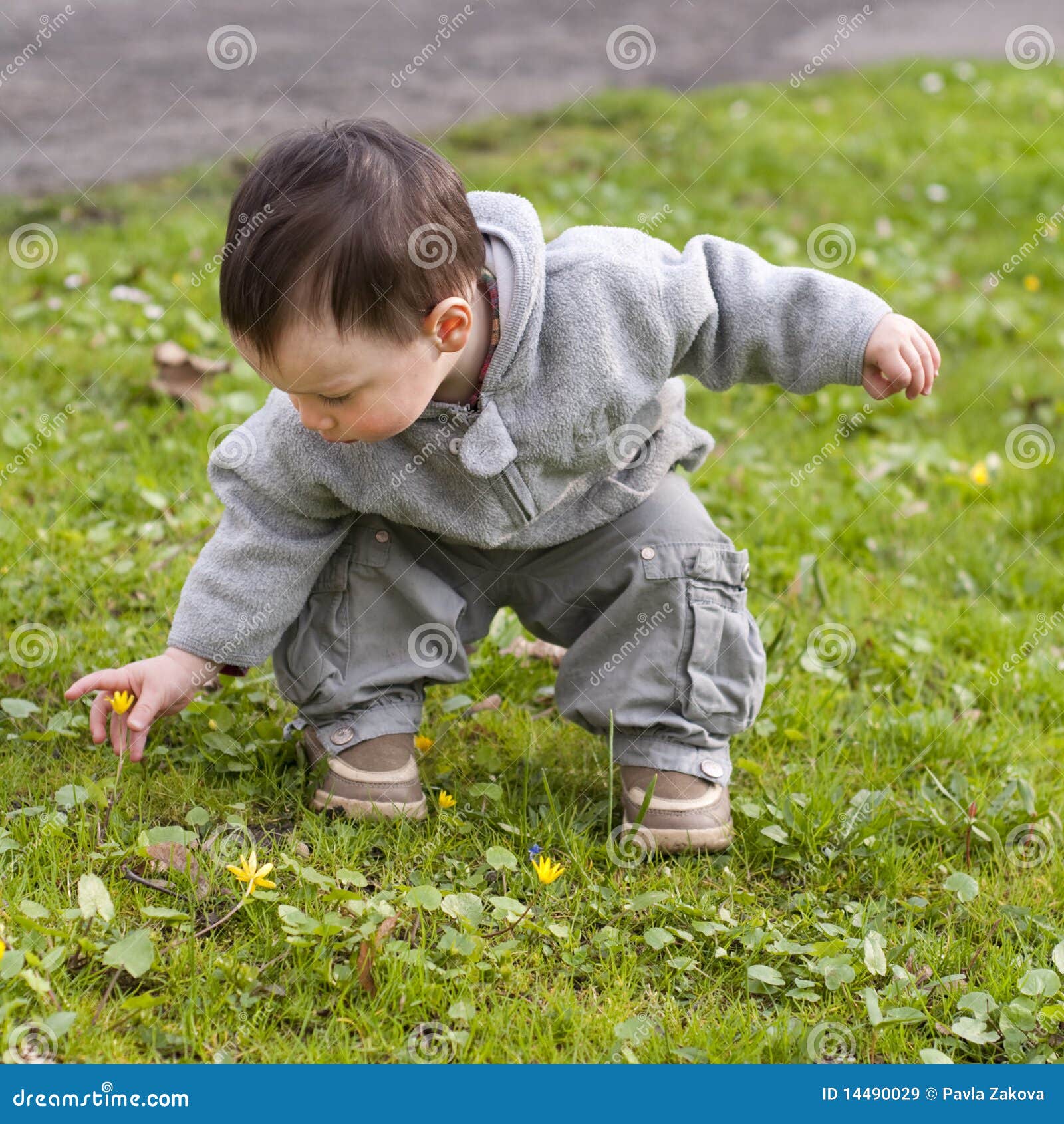 Child and nature stock image. Image of crouching, explore - 14490029