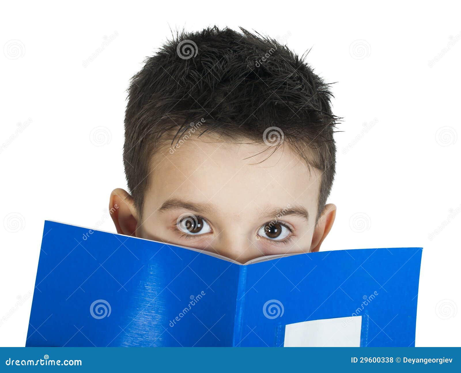 Child with Notebook in Front of the Face Stock Photo - Image of ...