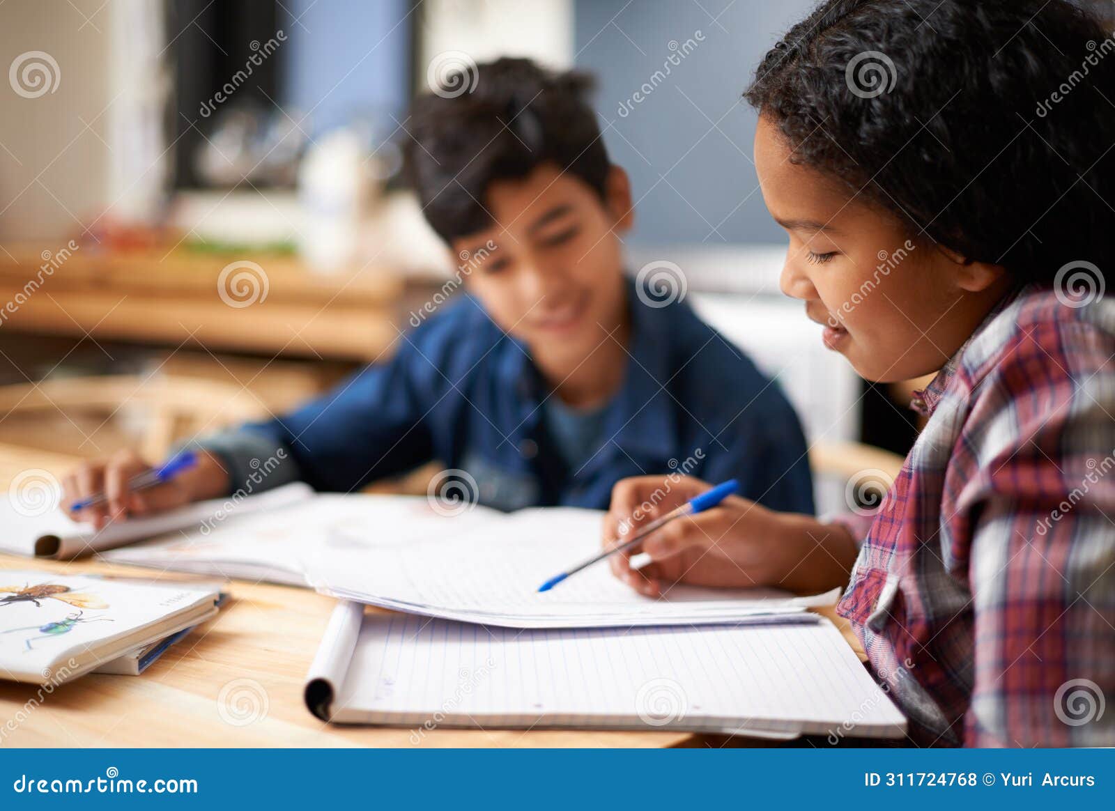 Child, Notepad and Pen in Classroom for Learning, Education and Talking ...