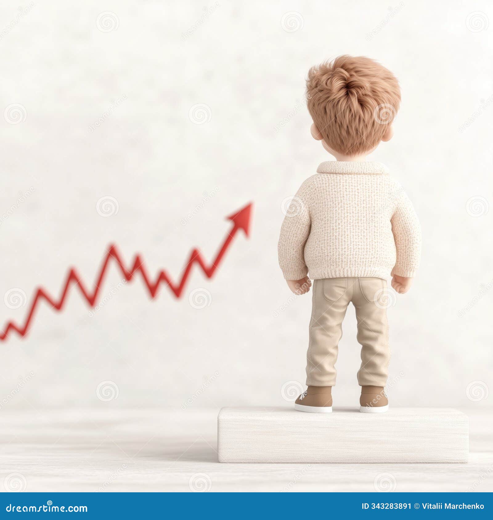 Child Observes Rising Arrow Chart Symbolizing Growth and Future Success ...