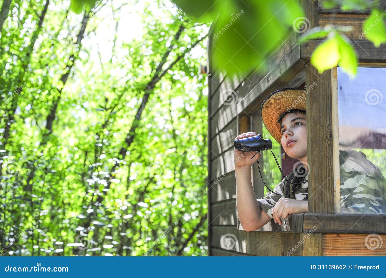 Child Observing Nature in His Cabin Stock Photo - Image of observation ...