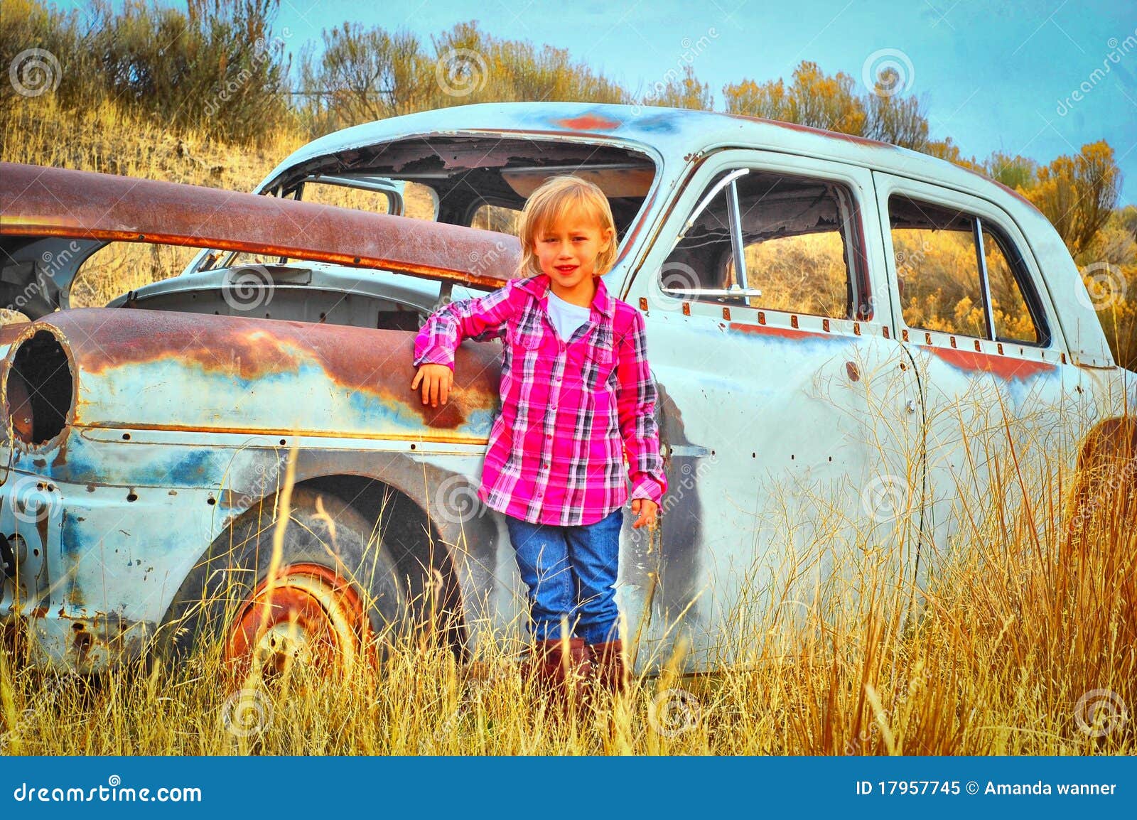 Child and Old car stock image. Image of dodge, vintage - 17957745