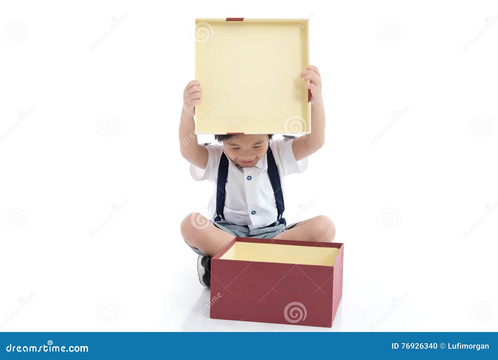 Child Opening Gift Present Box on White Background Stock Photo - Image ...