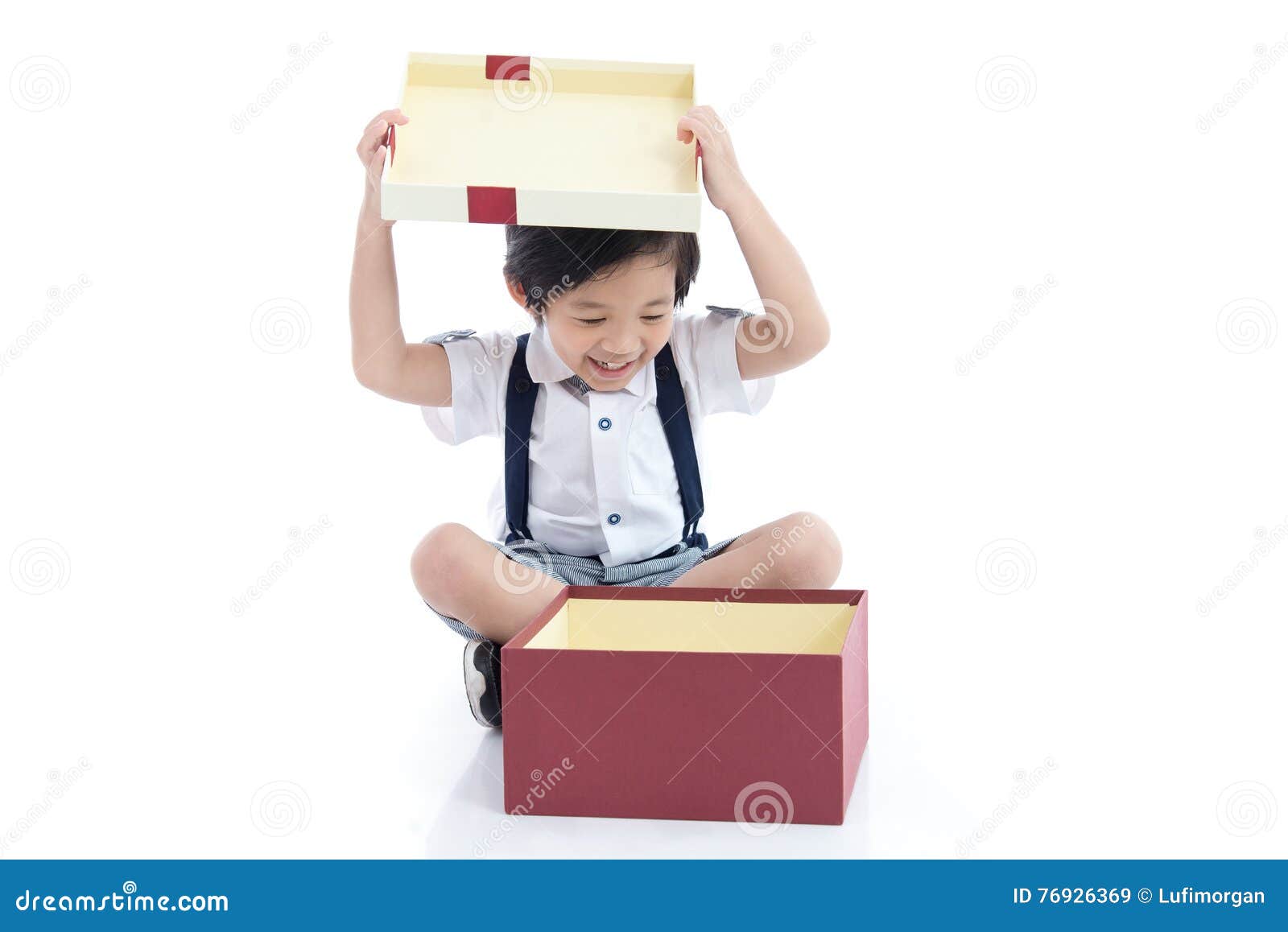 Child Opening Gift Present Box on White Background Stock Image - Image ...