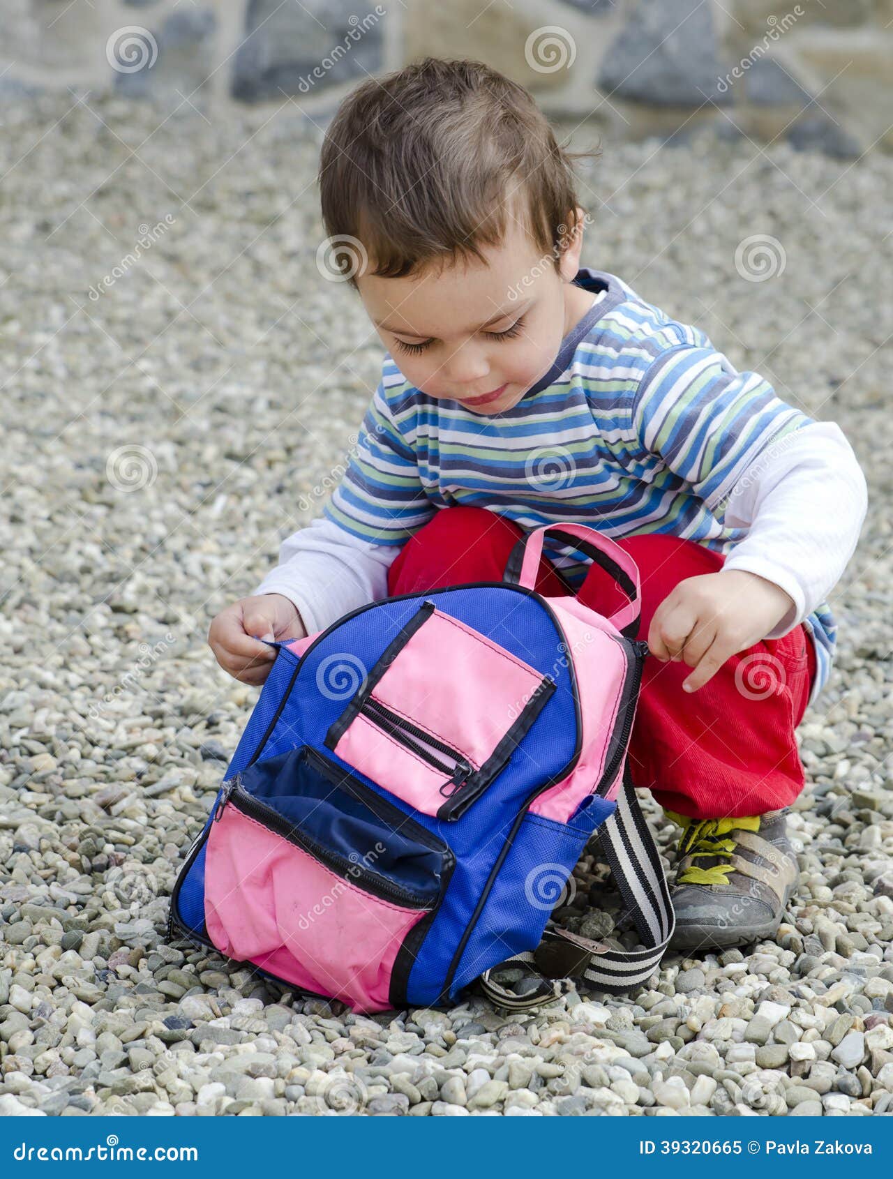 Child opening his bag stock image. Image of toddler, stones - 39320665