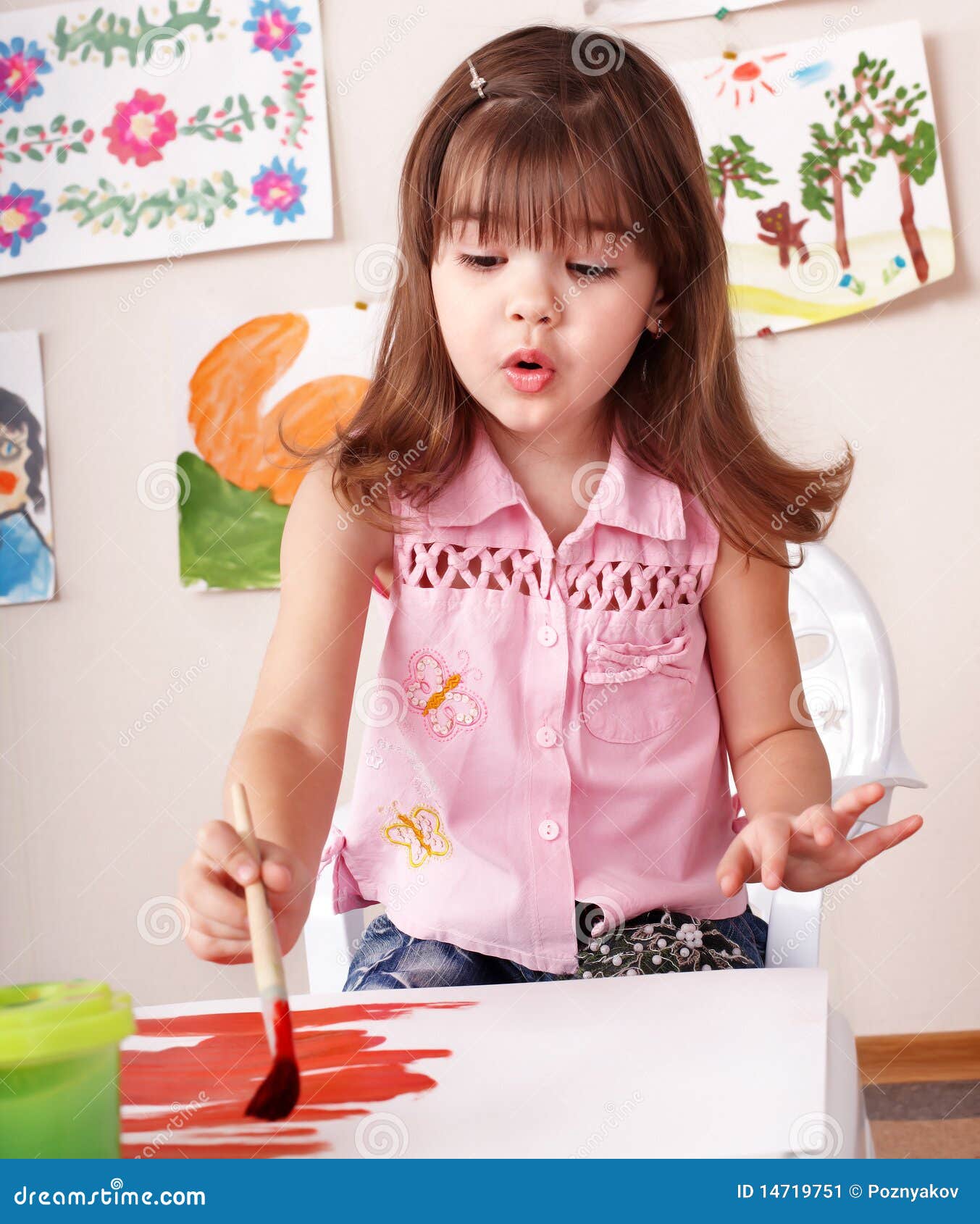 Child Paint Picture in Preschool. Stock Image - Image of childcare ...