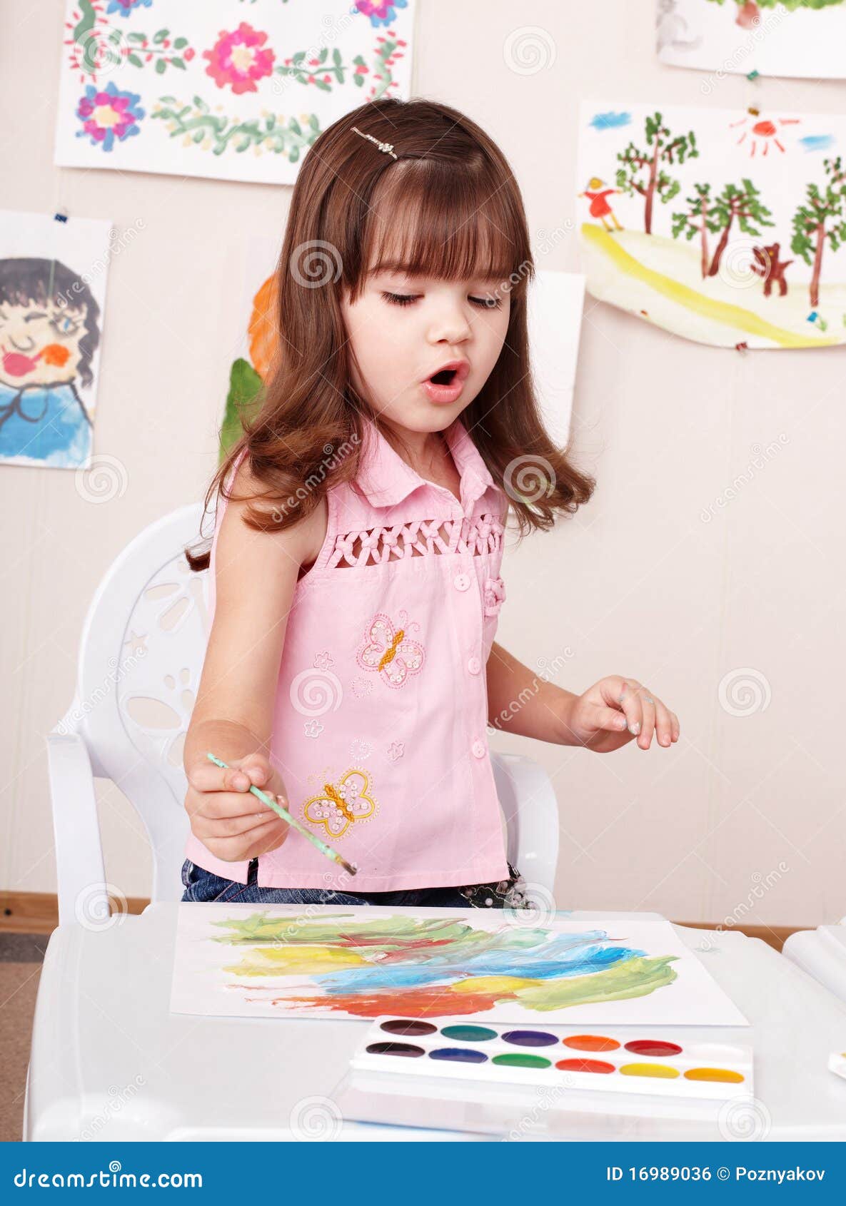 Child Paint Picture in Preschool. Stock Photo - Image of paint, center ...