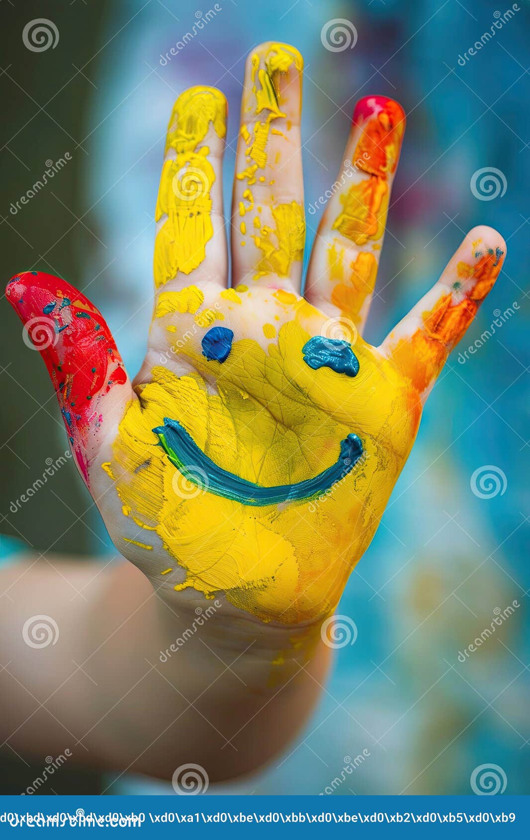 A Child Painted a Smile on His Hand Stock Photo - Image of face, color ...