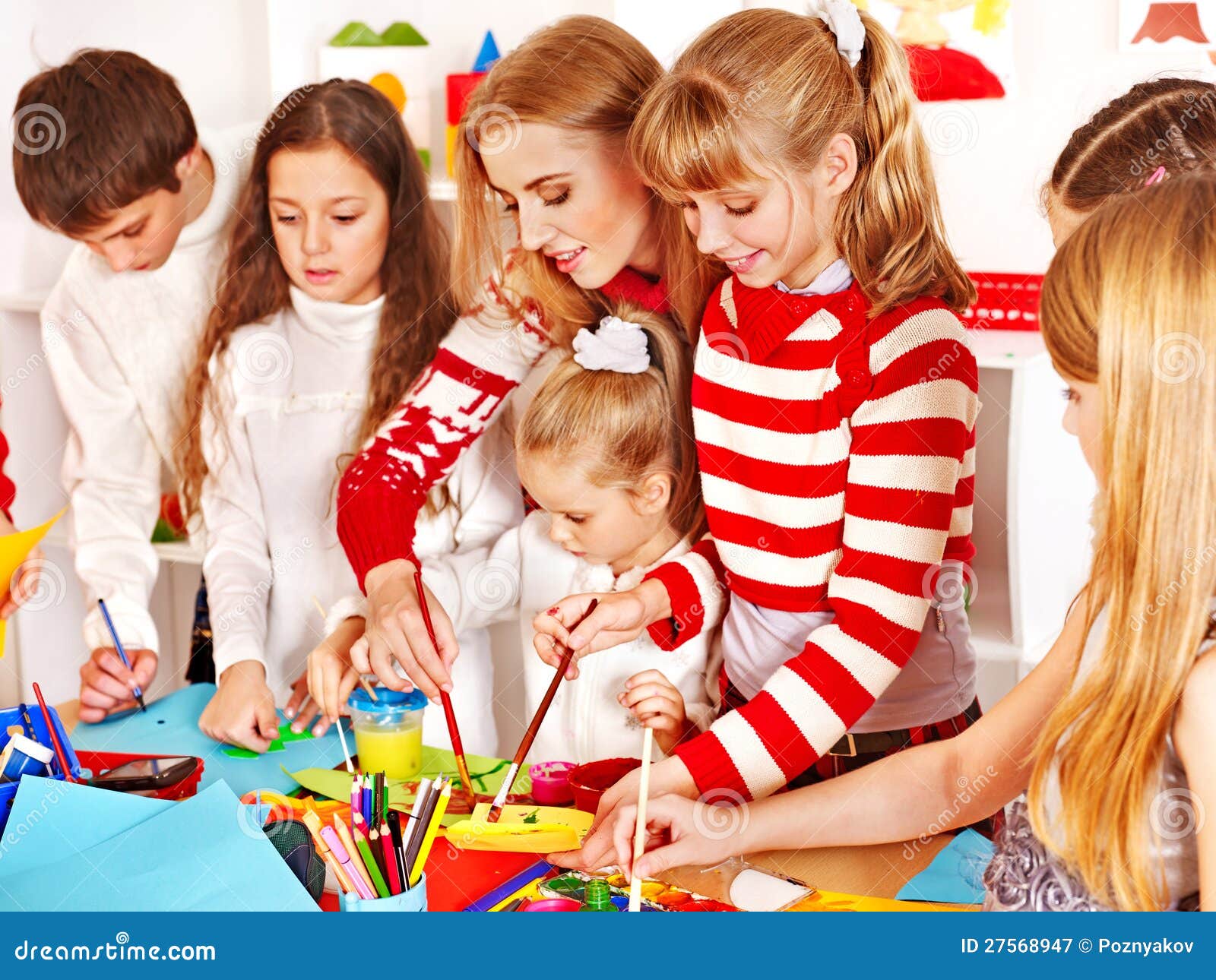 Child Painting at Art School. Stock Image - Image of craft, education ...