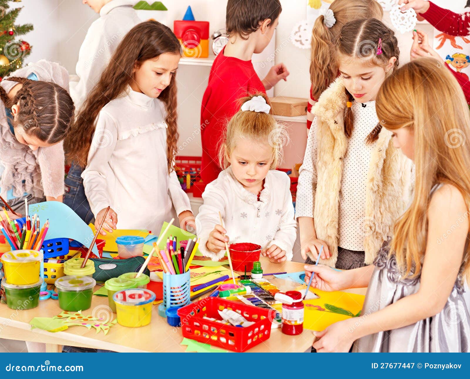 Child Painting at Art School. Stock Image - Image of indoors, creative ...