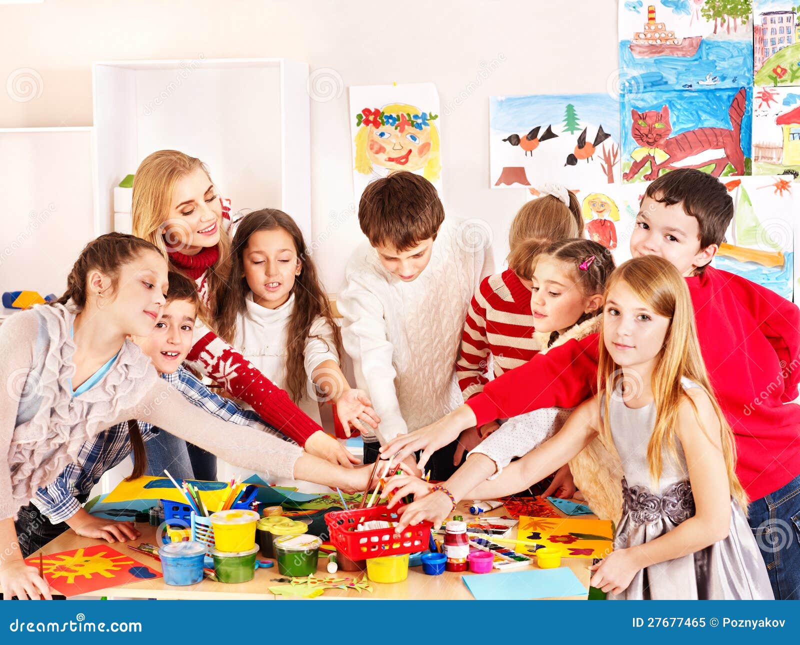 Child Painting at Art School. Stock Image - Image of classroom ...