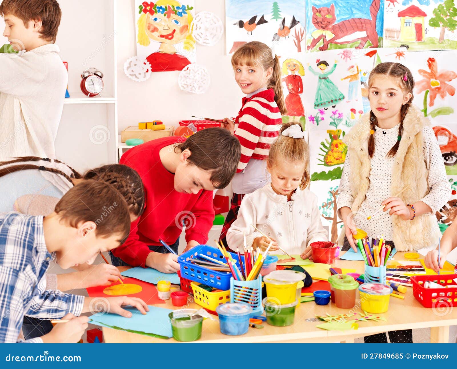 Child Painting at Art School. Stock Image - Image of club, artist: 27849685