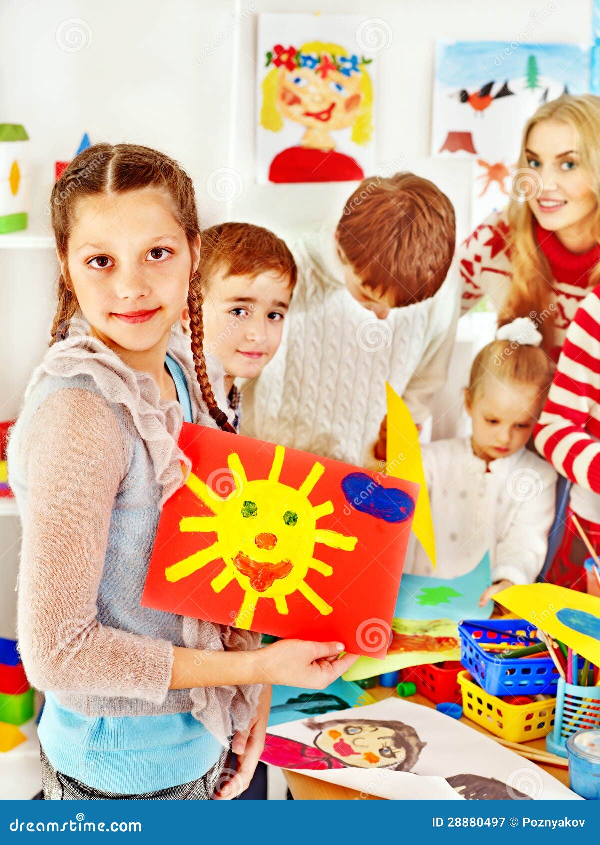 Child Painting at Art School. Stock Image - Image of brush, indoors ...