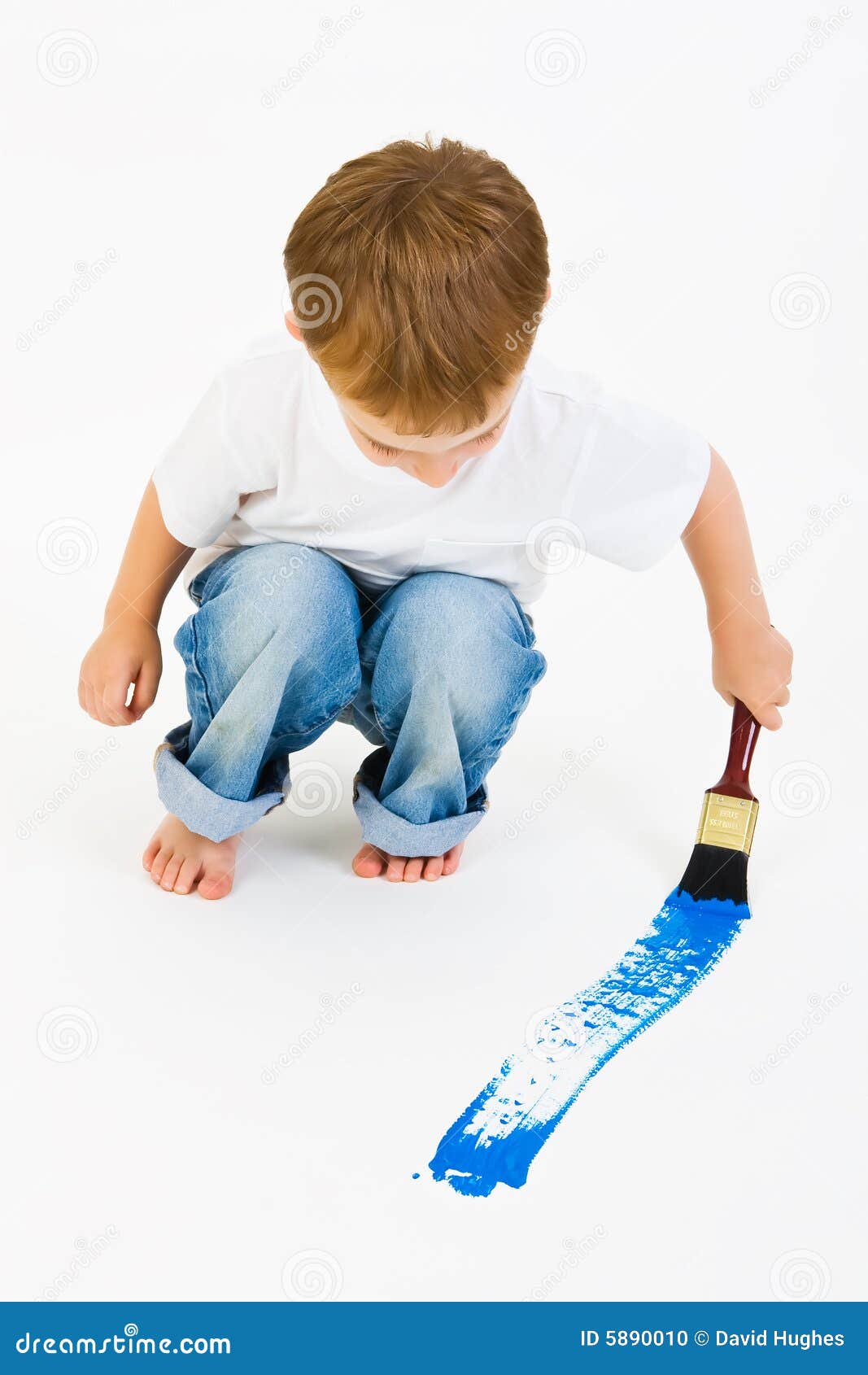 Child Painting Blue with a Big Brush Stock Photo - Image of preschool ...