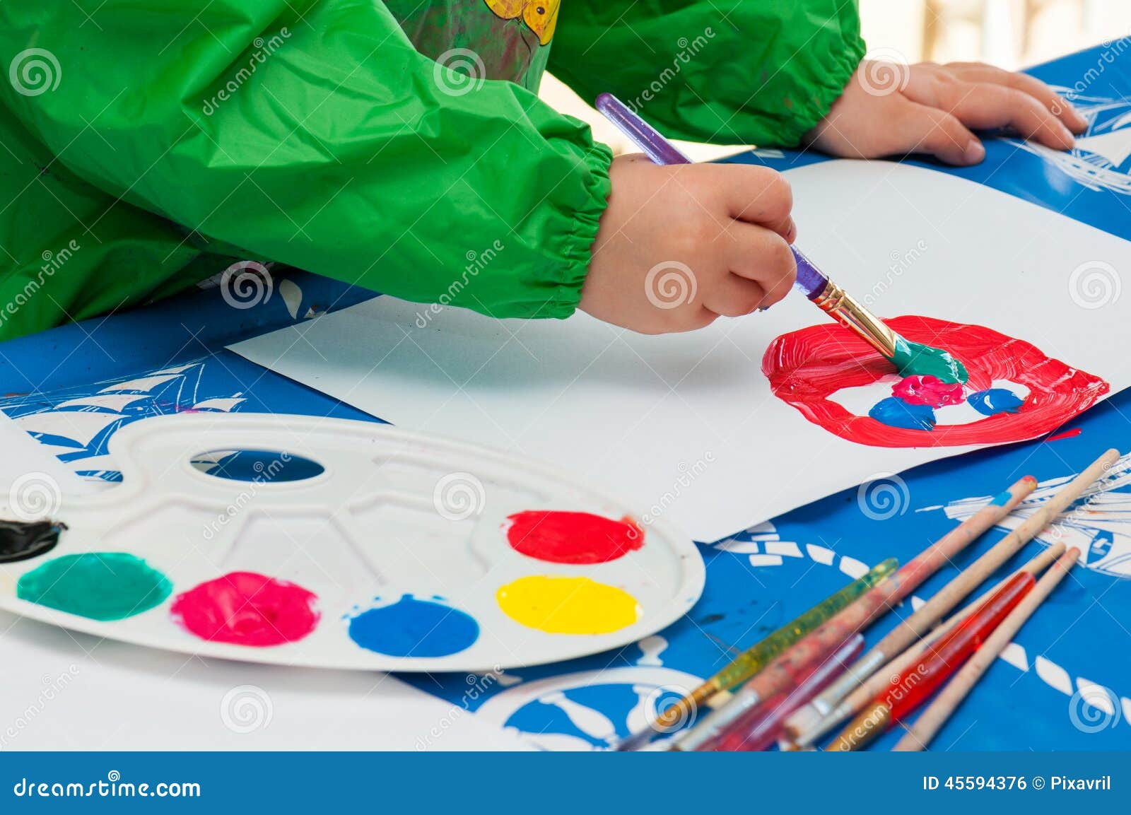 Child painting with brush stock photo. Image of child - 45594376