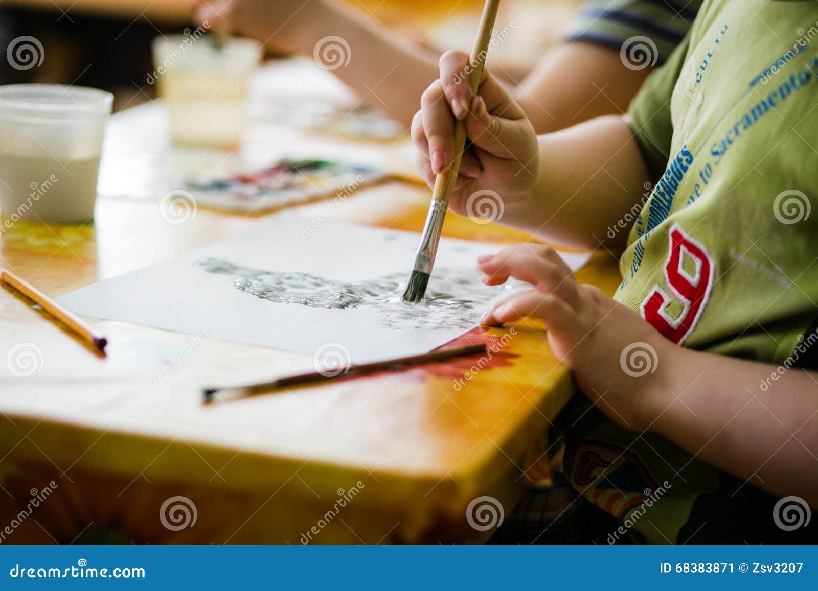The Child is Painting Method of Pointing Points Stock Image - Image of ...
